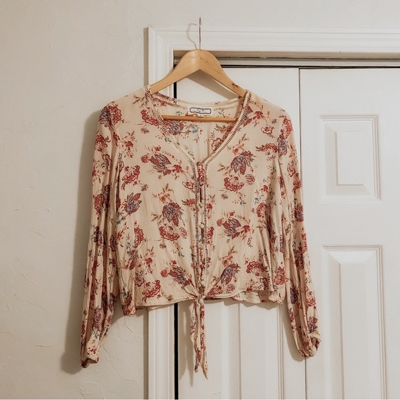 Tops | Womens Boho Floral Print Cream Blouse Hippy Rose Brand | Poshmark